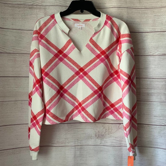 Colsie | Tops | Colsie Pink And White Plaid Lounge Sweatshirt Cut V ...